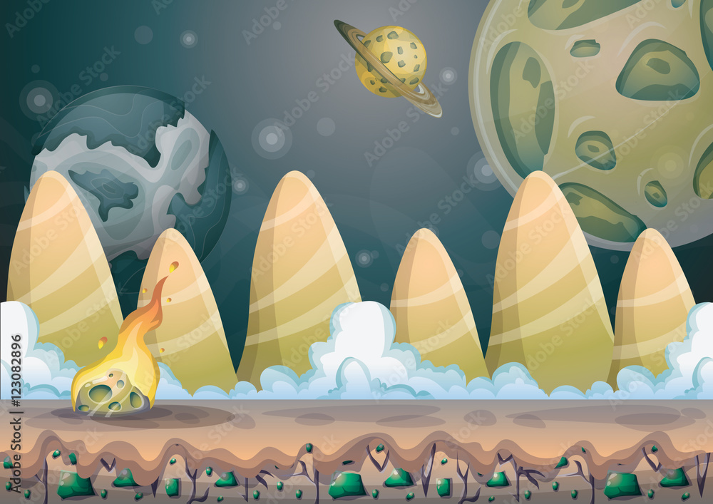 cartoon vector landscape with meteor background with separated layers ...