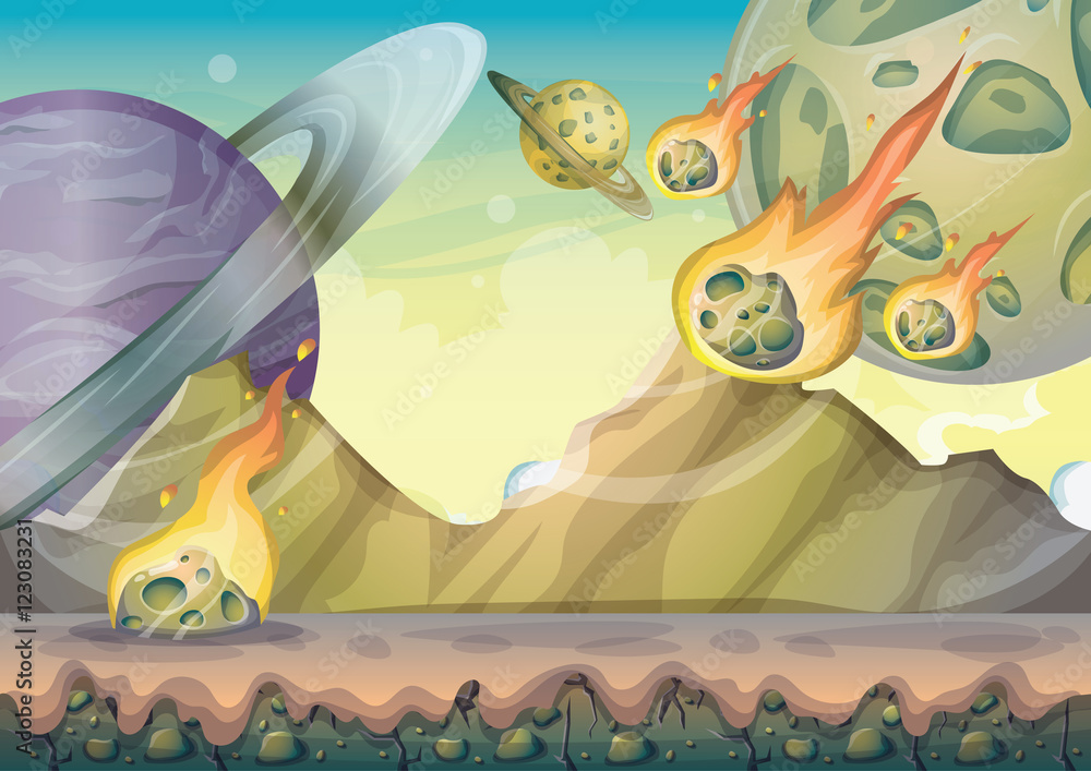 cartoon vector landscape with meteor background with separated layers ...