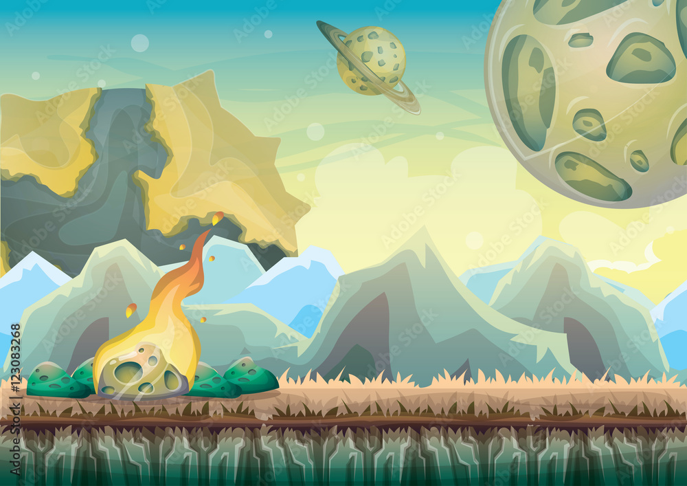 cartoon vector landscape with meteor background with separated layers ...