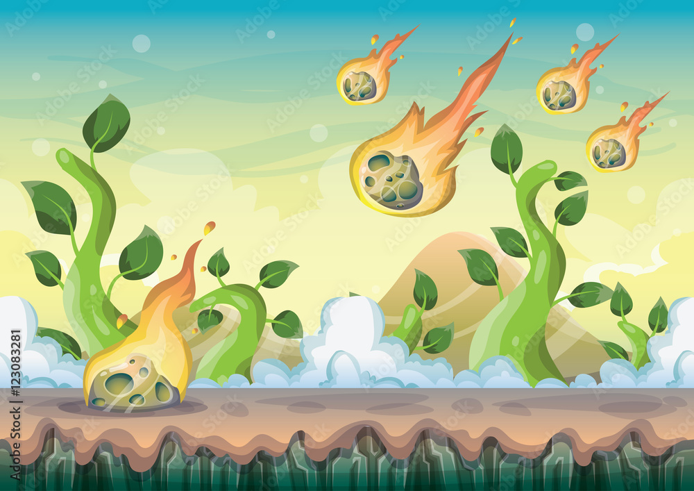 cartoon vector landscape with meteor background with separated layers ...