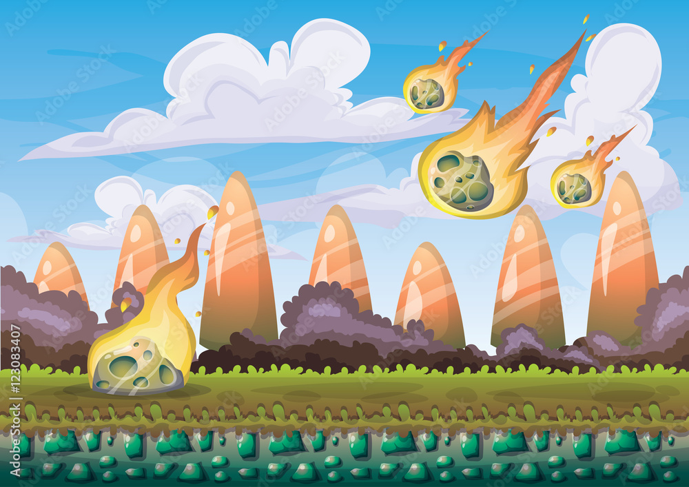 cartoon vector landscape with meteor background with separated layers ...