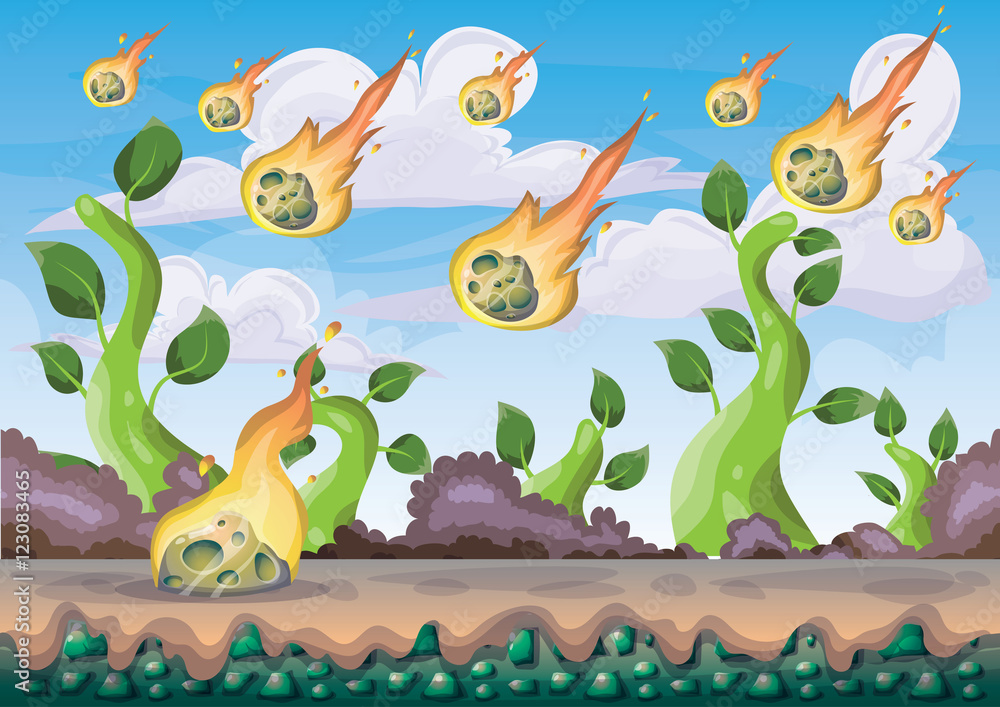 cartoon vector landscape with meteor background with separated layers ...