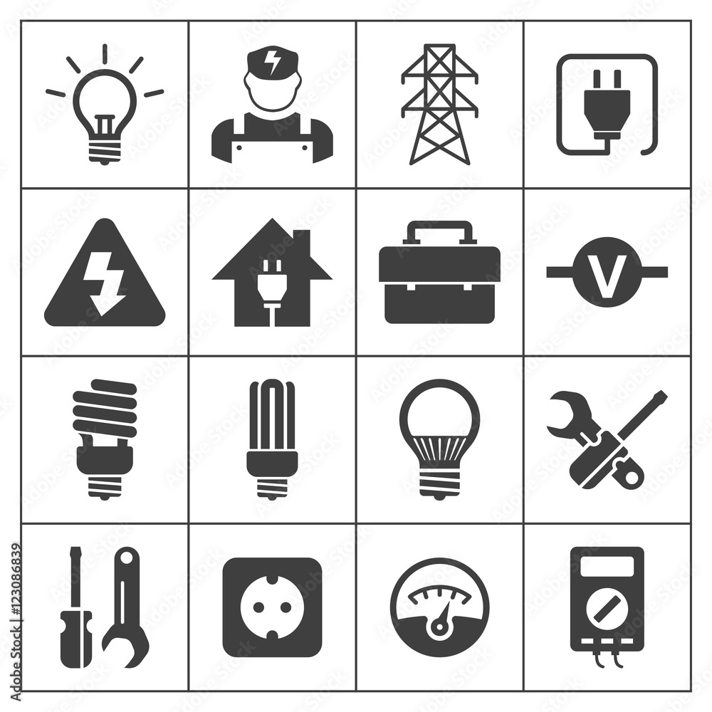 Light Bulb Electricity Electrical Tool Equipment Symbol Icon Stock ...