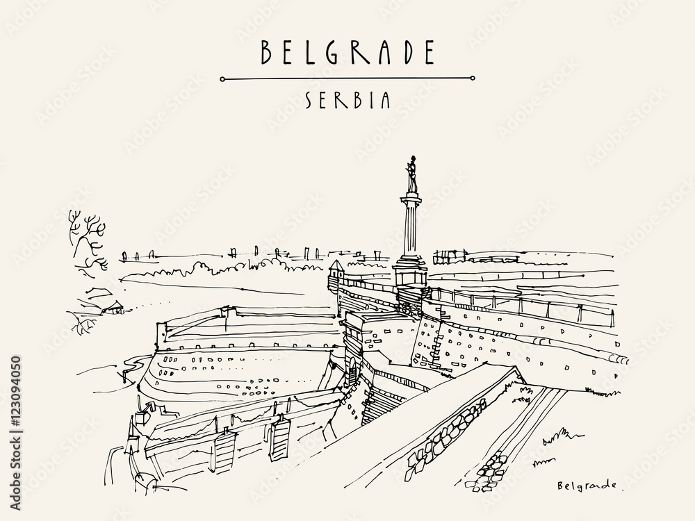 Kalemegdan Fortress and Viktor Monument in Belgrade, Serbia. Hand ...