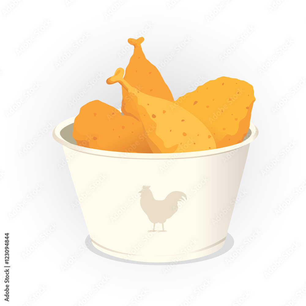 Vector illustration of a bucket with crispy fried chicken on white ...