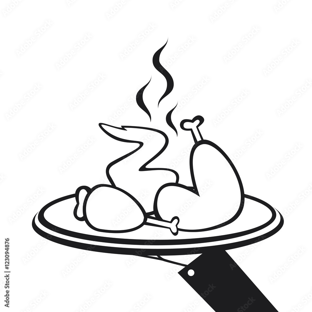 Hand holding plate with roasted chicken. Vector illustration Stock ...