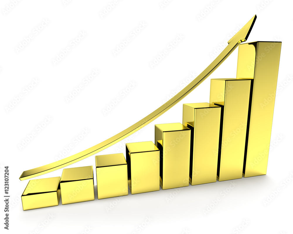 Gold bar chart with arrow Stock Illustration | Adobe Stock