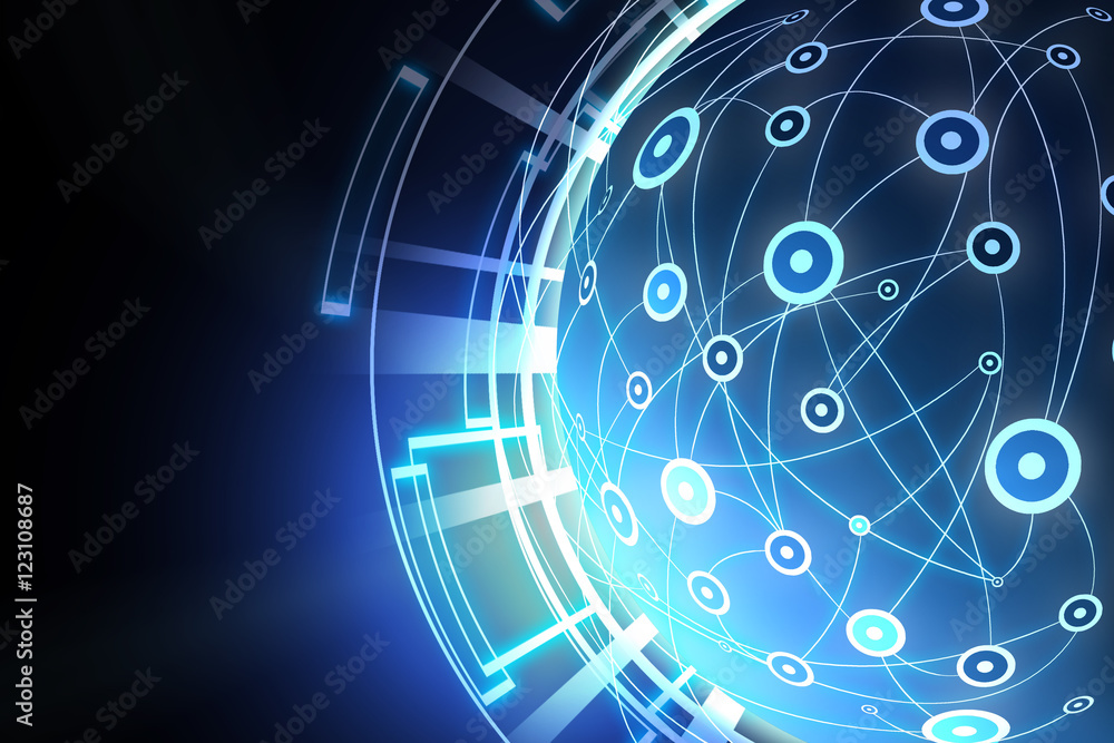 Global network connection system on an abstract blue background Stock ...