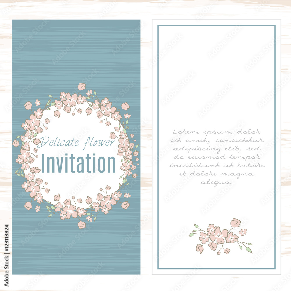 greeting card template floral background. Design stationery set in ...