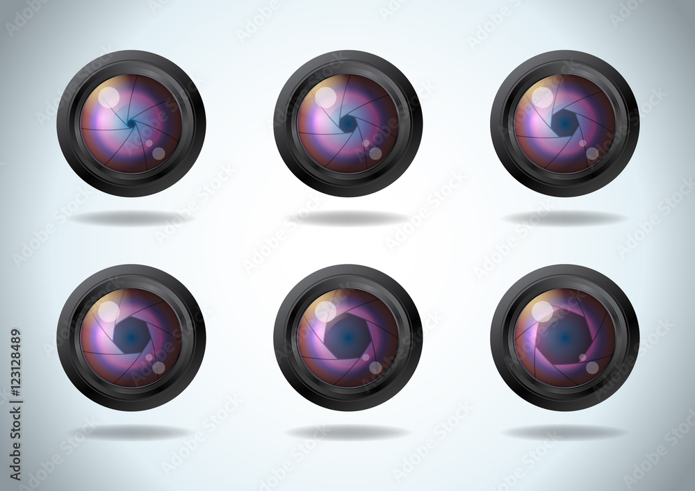 Vector set of lens aperture. Diaphragm of a photo camera shutter ...