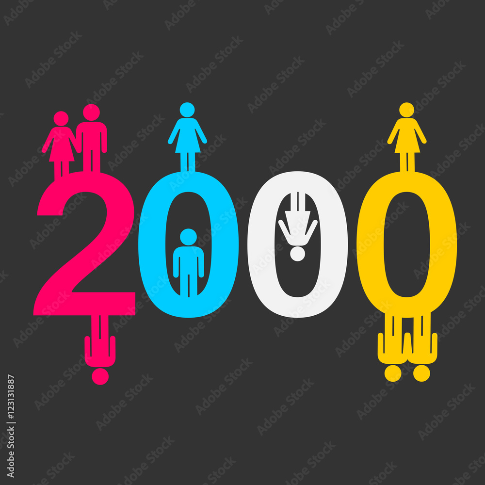 Millenial generation - simple vector of 2000 and symbols of boys and ...