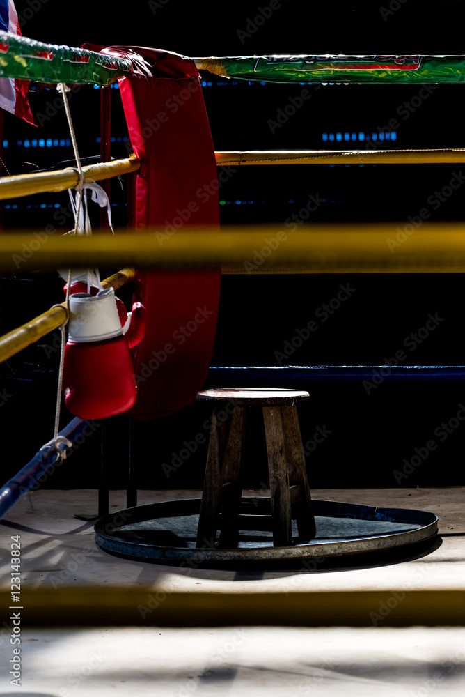 Boxer corner in fight club for boxer waiting drinking water betw Stock ...