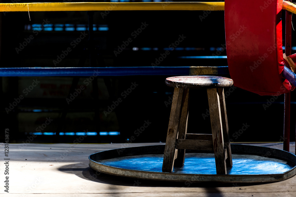 Boxer corner in fight club for boxer waiting drinking water betw Stock ...