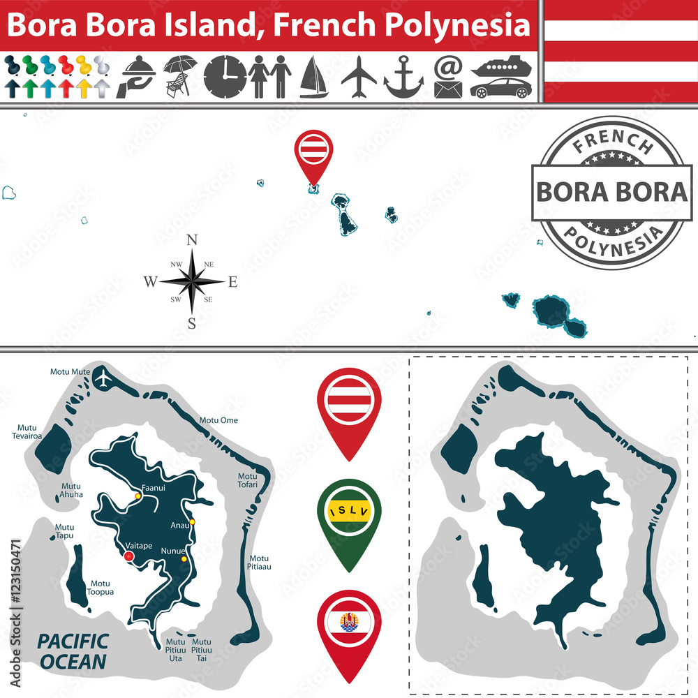 Map of Bora Bora island, French Polynesia Stock Vector | Adobe Stock