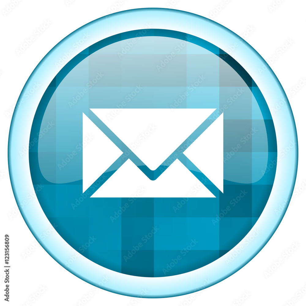 Blue circle vector envelope icon. Round internet glossy letter button ...