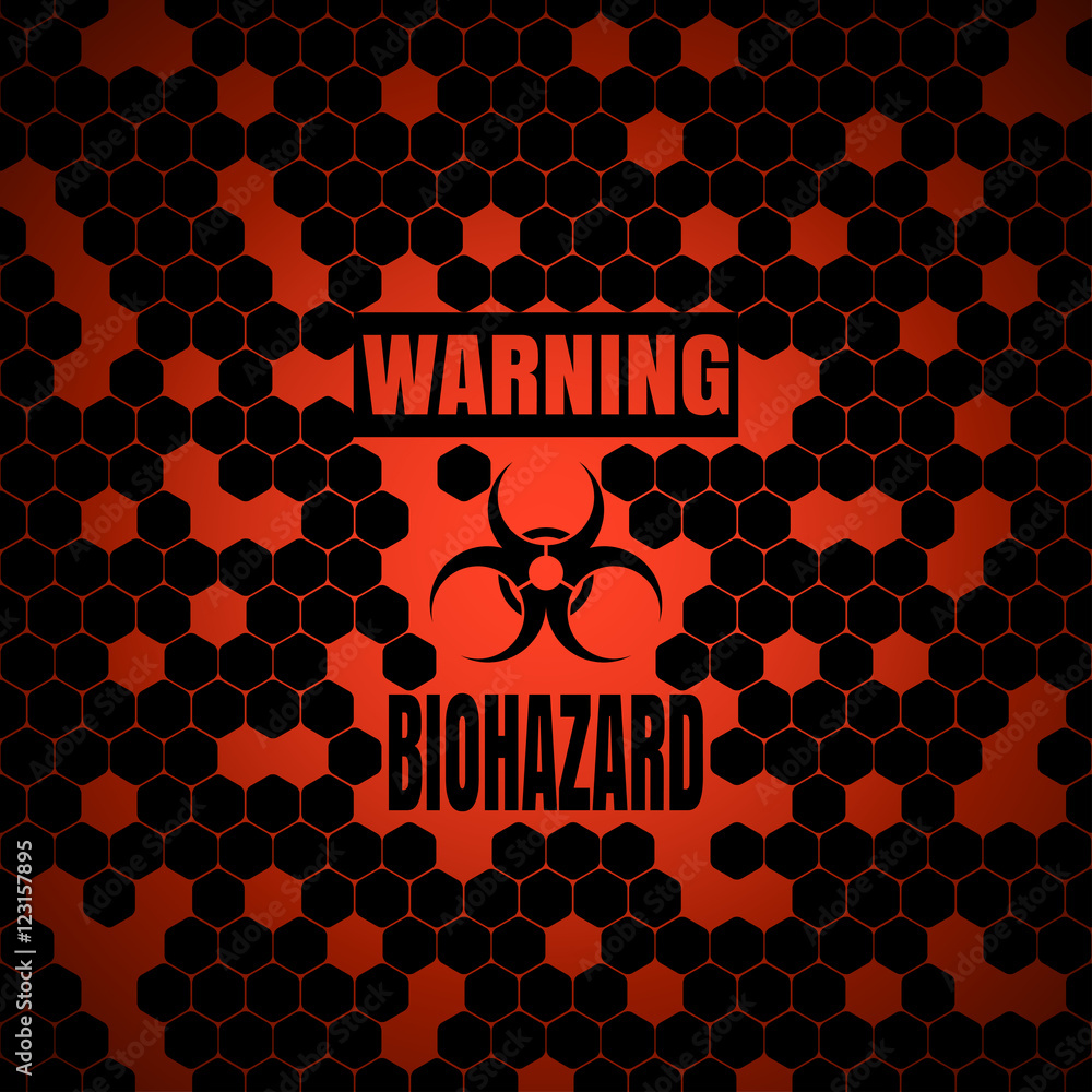 Vector poster of biohazard warning on the red gradient background with ...