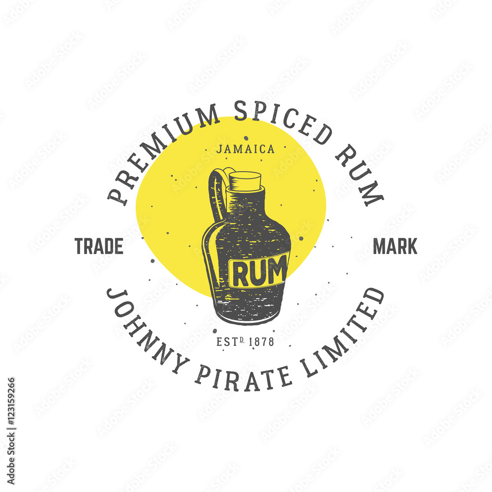 Vintage handcrafted pirate rum emblem, alcohol label, logo. Isolated on ...