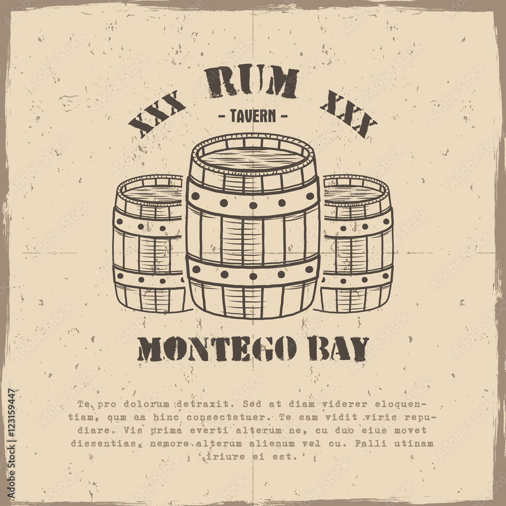 Vintage handcrafted poster template with old barrels and vector sign ...