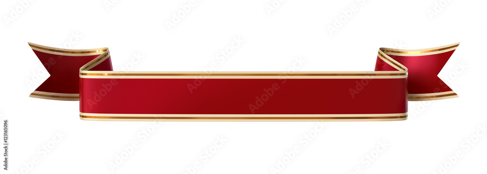 Curled red ribbon banner with gold border - straight and wavy ends ...