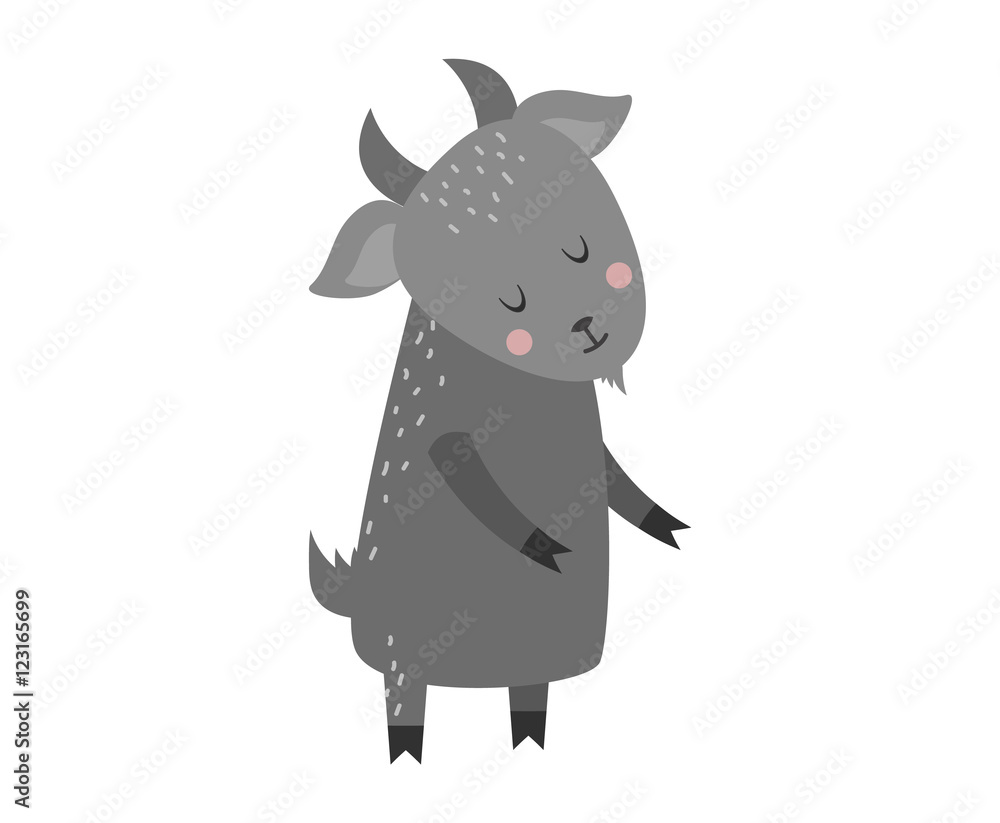 Cute cartoon gray goat mammal farm animal vector. Stock Vector | Adobe ...