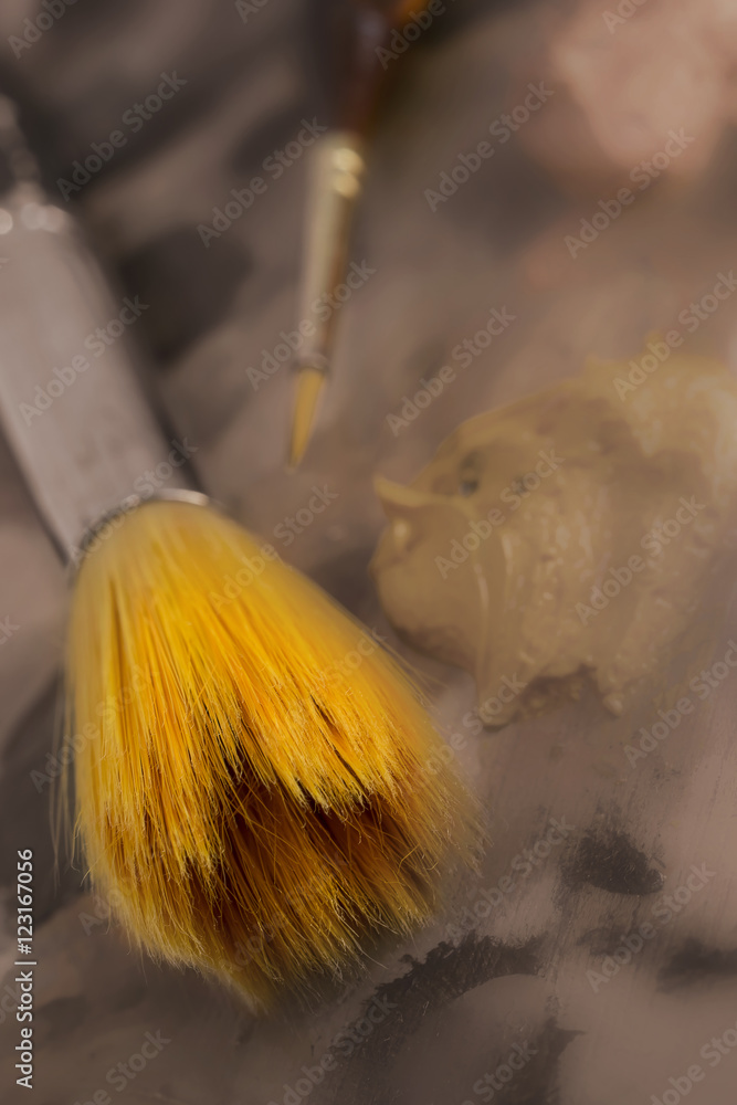Different Paint Brushes on Palette Close-up view set of different ...