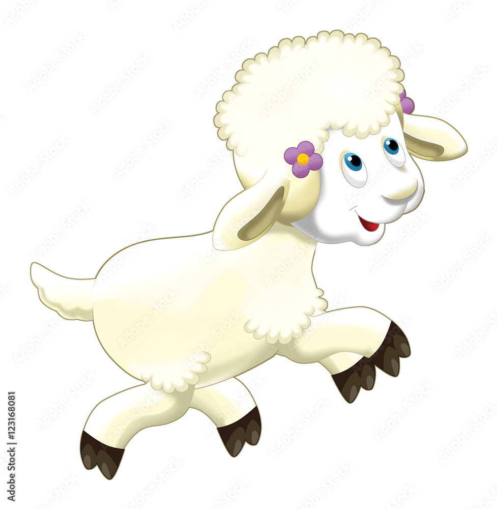 Cartoon funny sheep jumping and watching - isolated - illustration for ...
