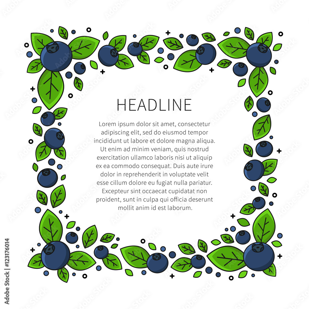 Blueberry line art vector illustration. Blueberry frame with sample ...
