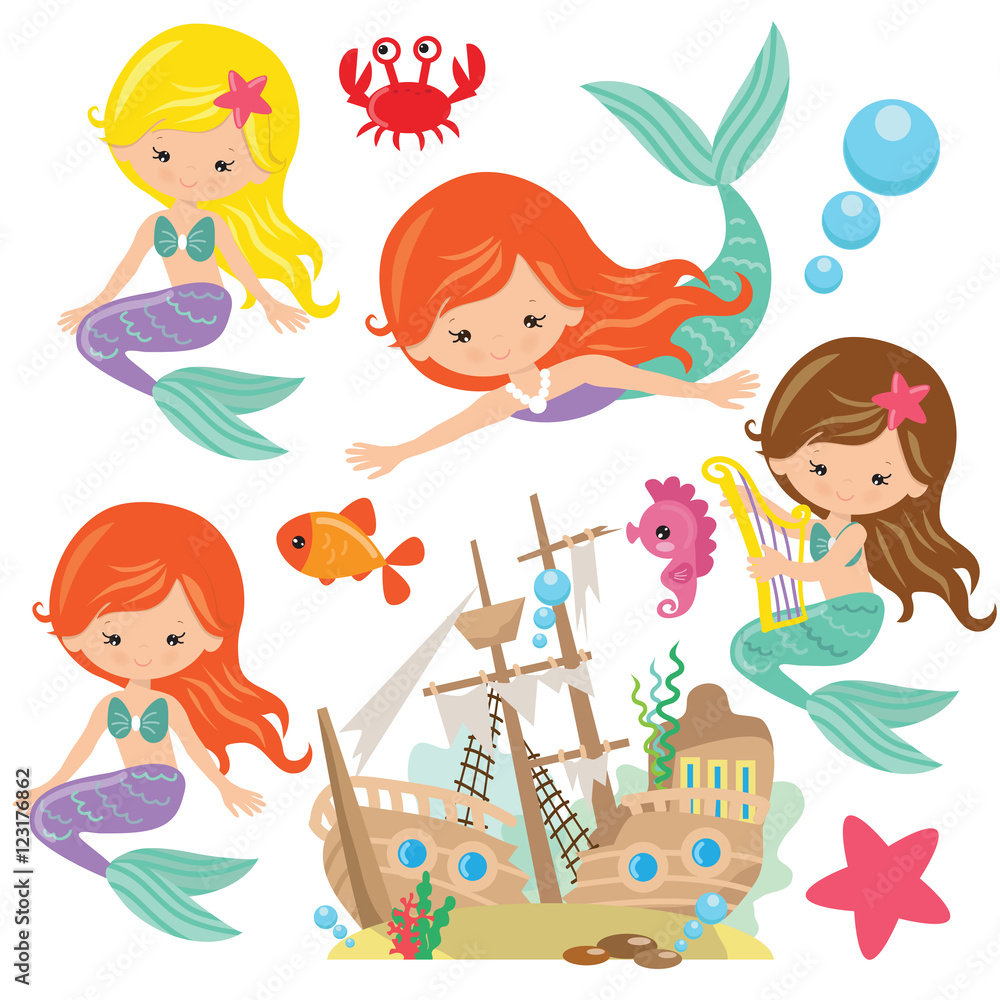 Cute mermaid vector cartoon illustration Stock Vector | Adobe Stock