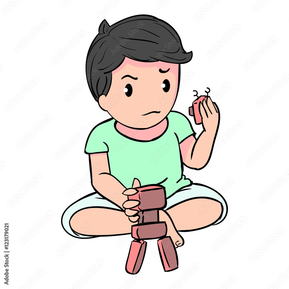 vector illustration of a boy repair his toy vector de Stock | Adobe Stock