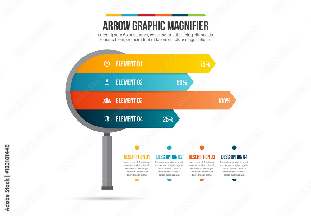 Arrow Graphic Magnifying Glass Infographic Stock Template | Adobe Stock