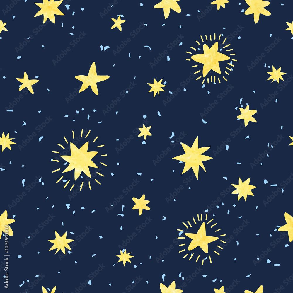 Night sky seamless pattern. Vector background with hand drawn ...