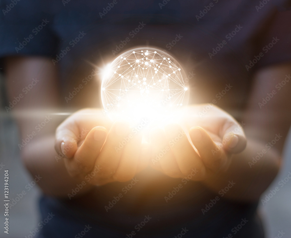 hands holding cycle glowing lights on dark background Stock Photo ...