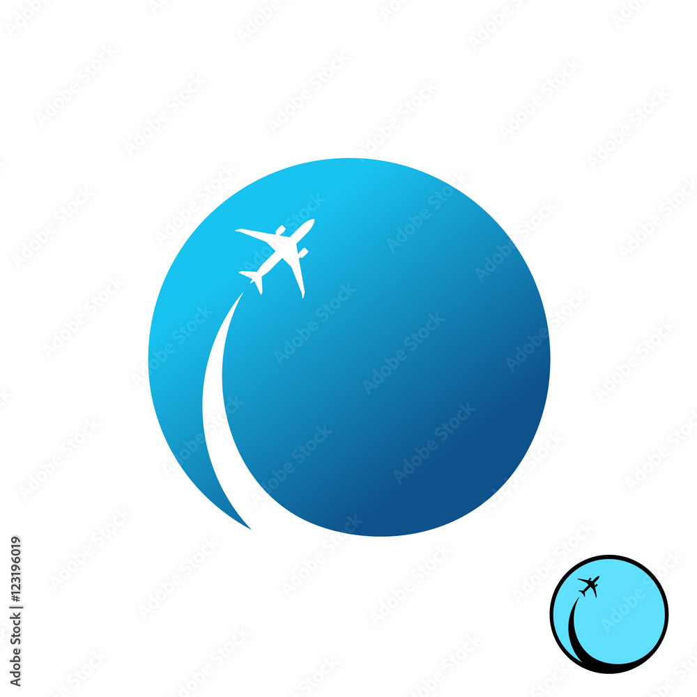 Airplane with sky round logo. Jet plane with inversion trail. Stock ...