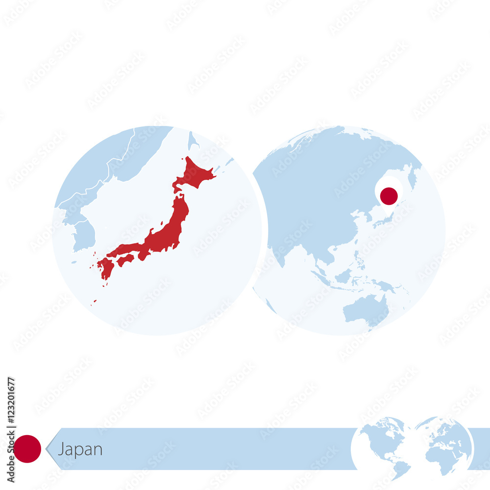 Japan on world globe with flag and regional map of Japan. Stock Vector ...