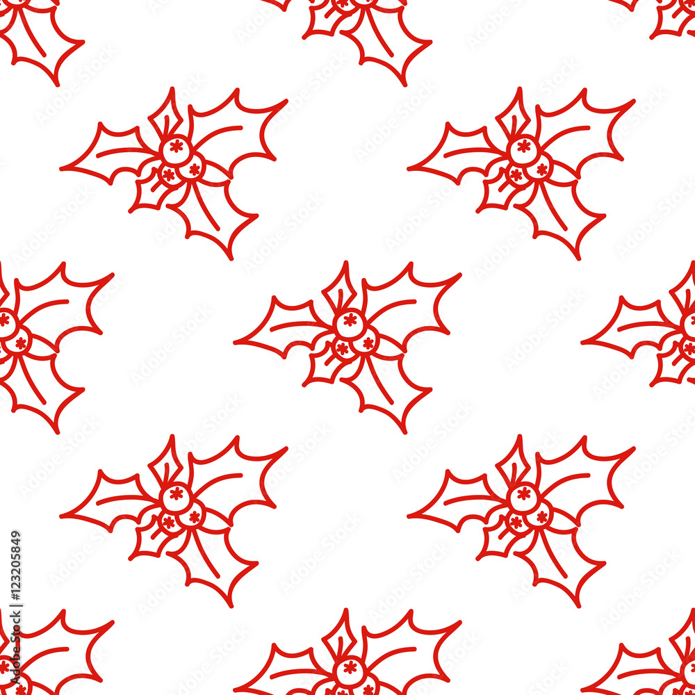 Sprig of Holly. Vector hand drawn tileable background, design element ...