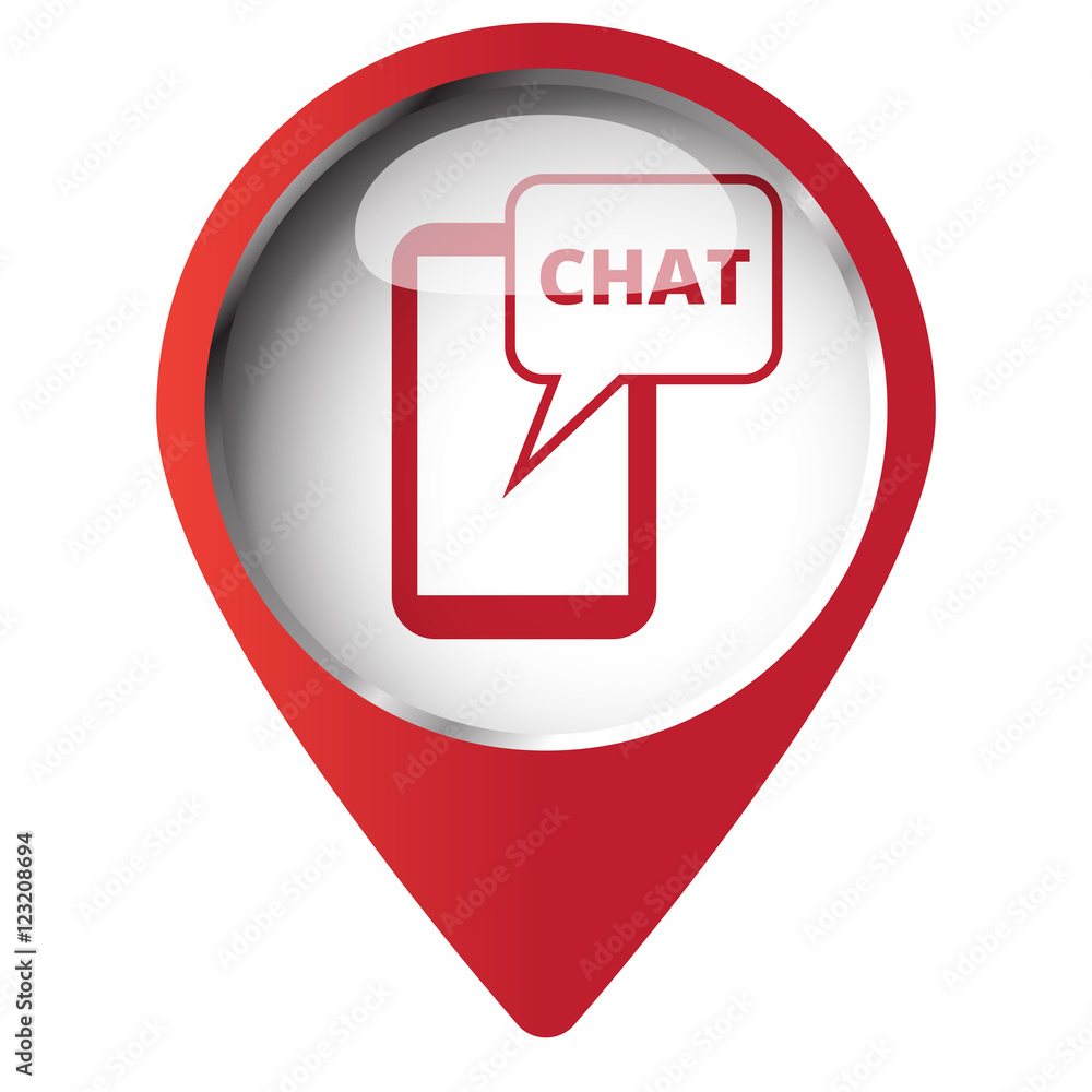 Map pin symbol with Chat icon. Red symbol on white background. Stock ...