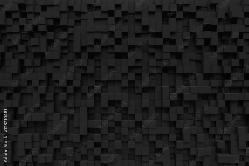 black small box cube random background pixel pandom 3d rendering Stock ...