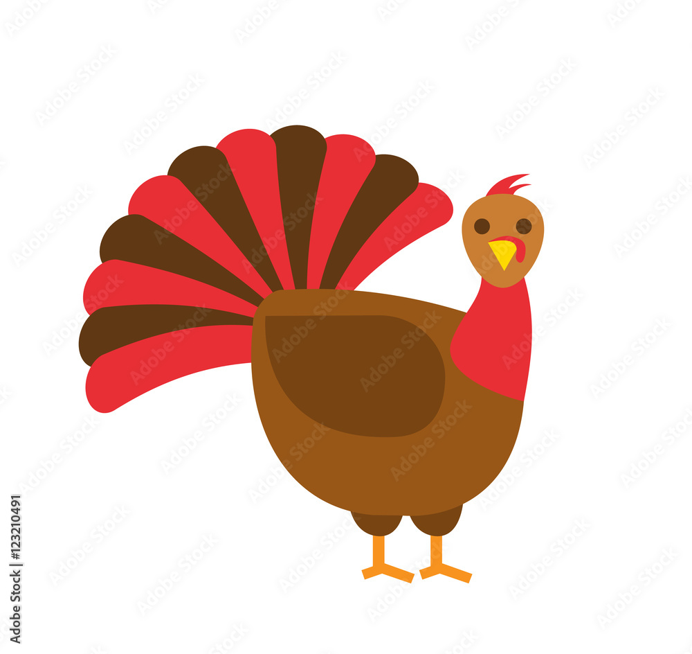 cartoon turkey in flat style on white background Stock Vector | Adobe Stock
