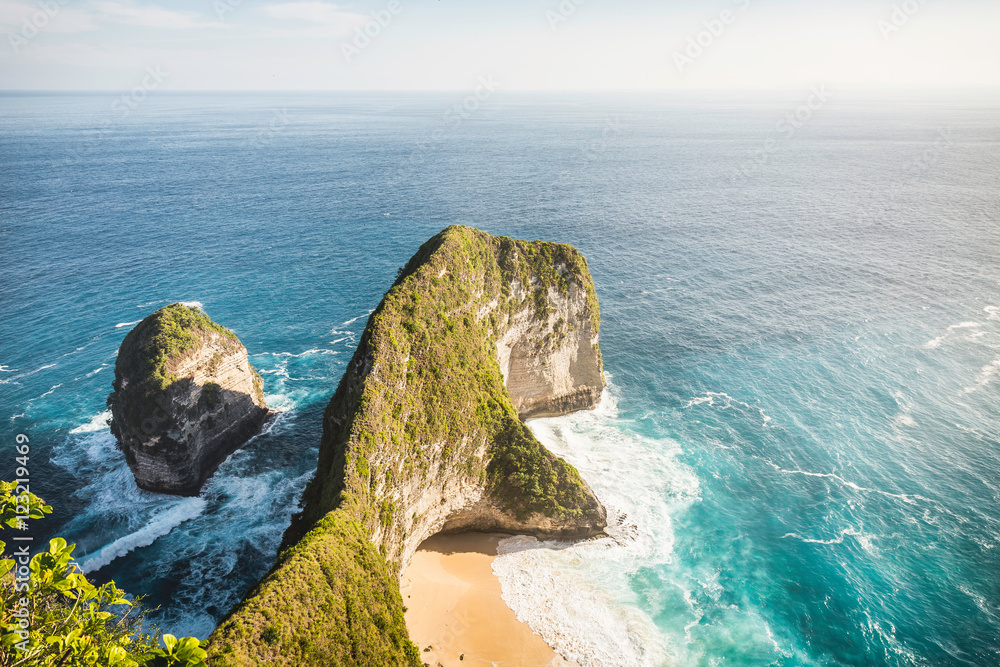 High angle view of rock formation and sea, Peluwang, South Coast, Nusa ...