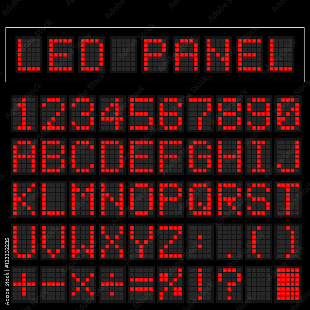 Red digital squre led font display with sample panel Stock Vector ...