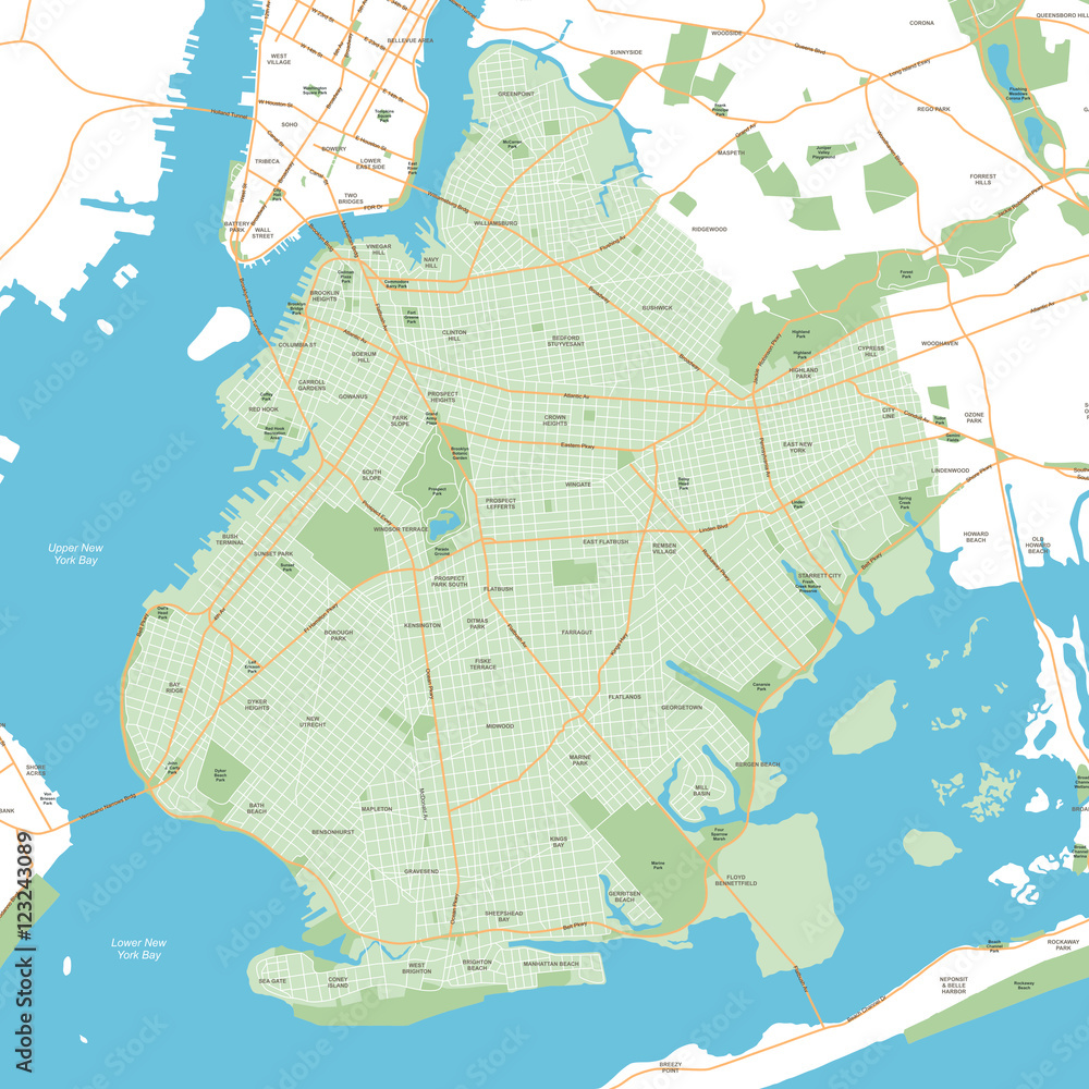Brooklyn - New York City Map - vector illustration Stock Vector | Adobe ...