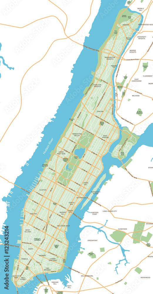 Manhattan - New York City Map - vector illustration Stock Vector ...