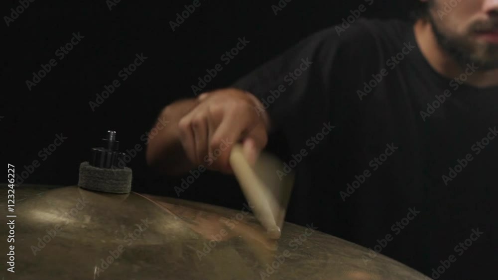 Close up of guy beating drum with drumstick Slow motion Stock Video ...