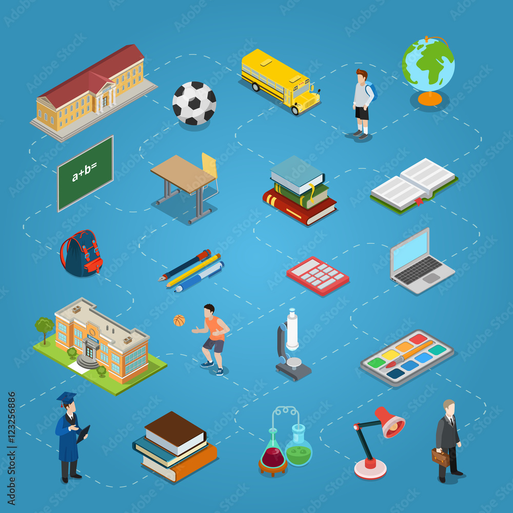 Isometric flat education icon line vector Education knowledge 3d Stock ...