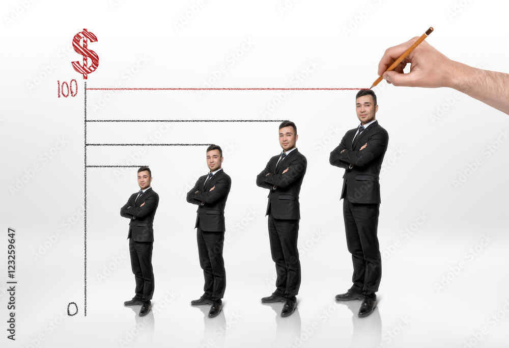 Graph shows the growth of a businessman and his income. Stock Photo ...