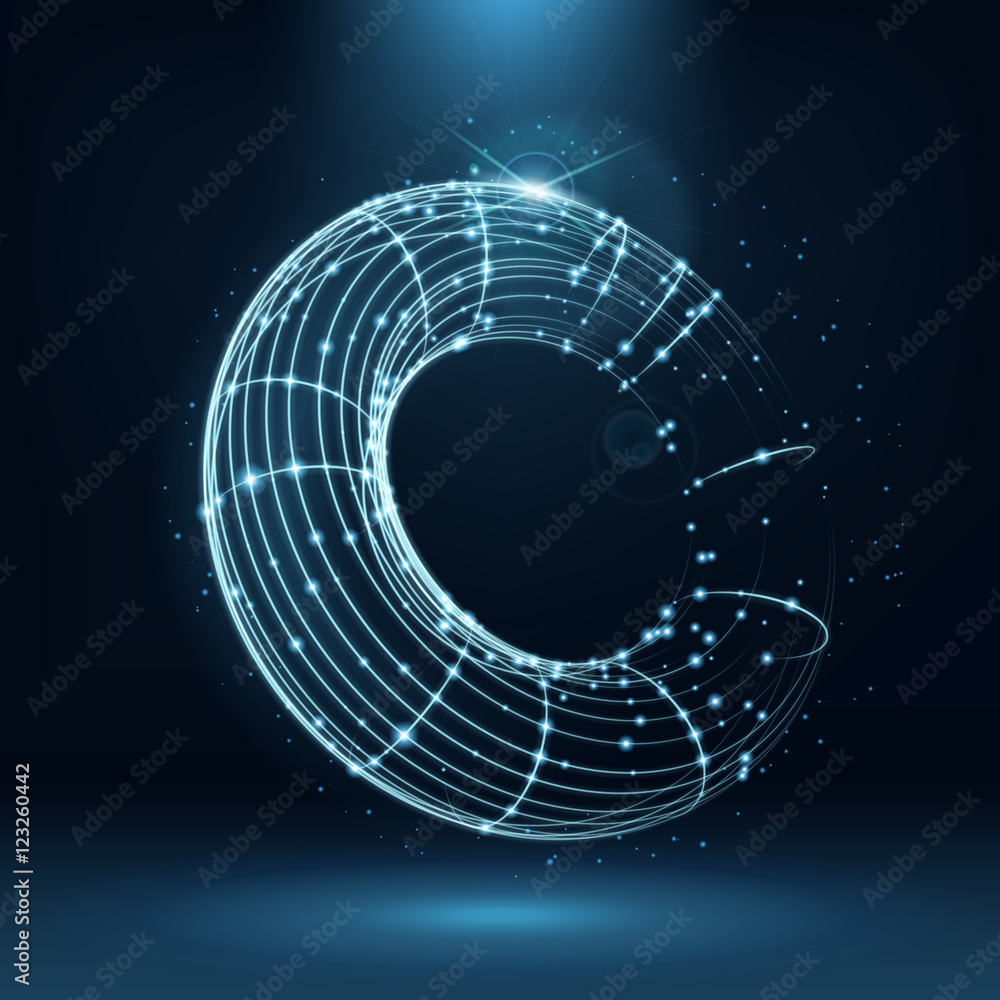 Neon background with lines and connection points. Abstract wire frame ...