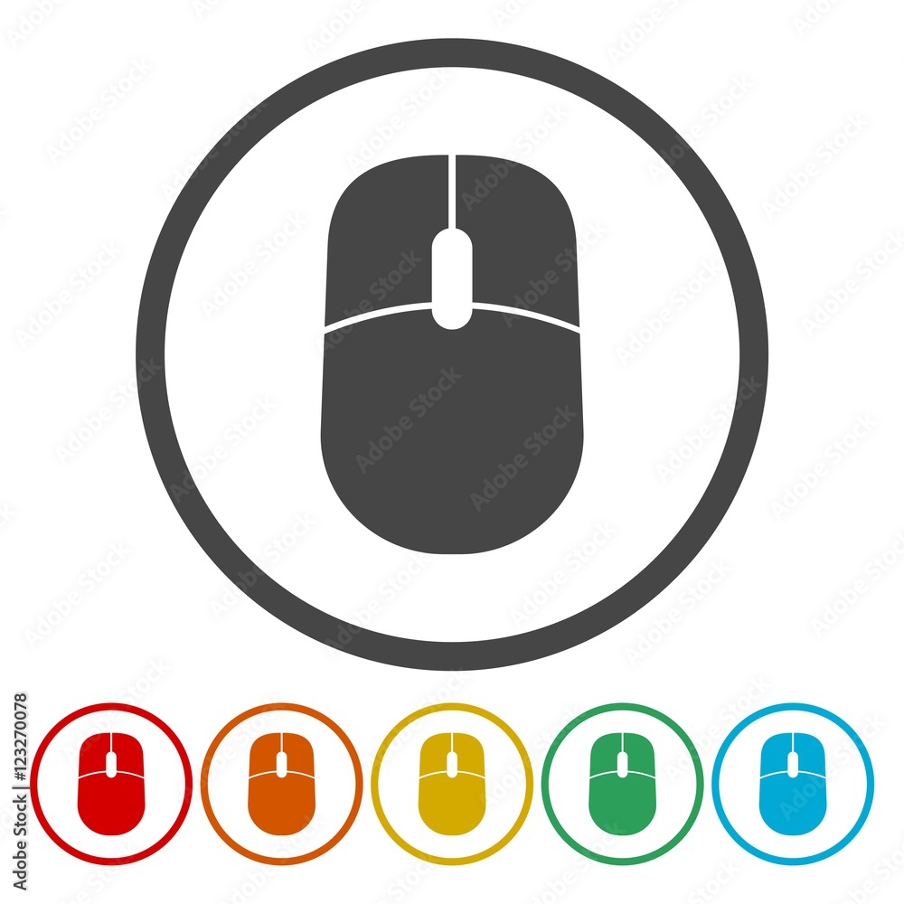 Computer mouse icon. Flat circle buttons Stock Vector | Adobe Stock