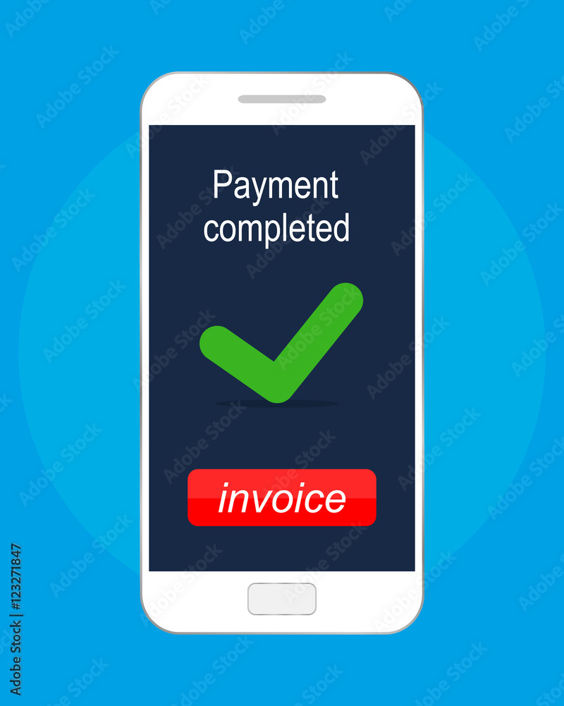 Payment completed message. Vector illustration icon, flat design Stock ...