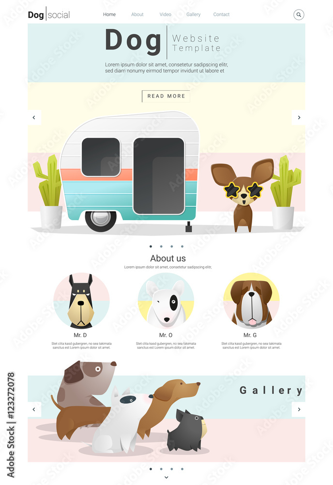Animal website template banner and infographic with Dog, vector ...