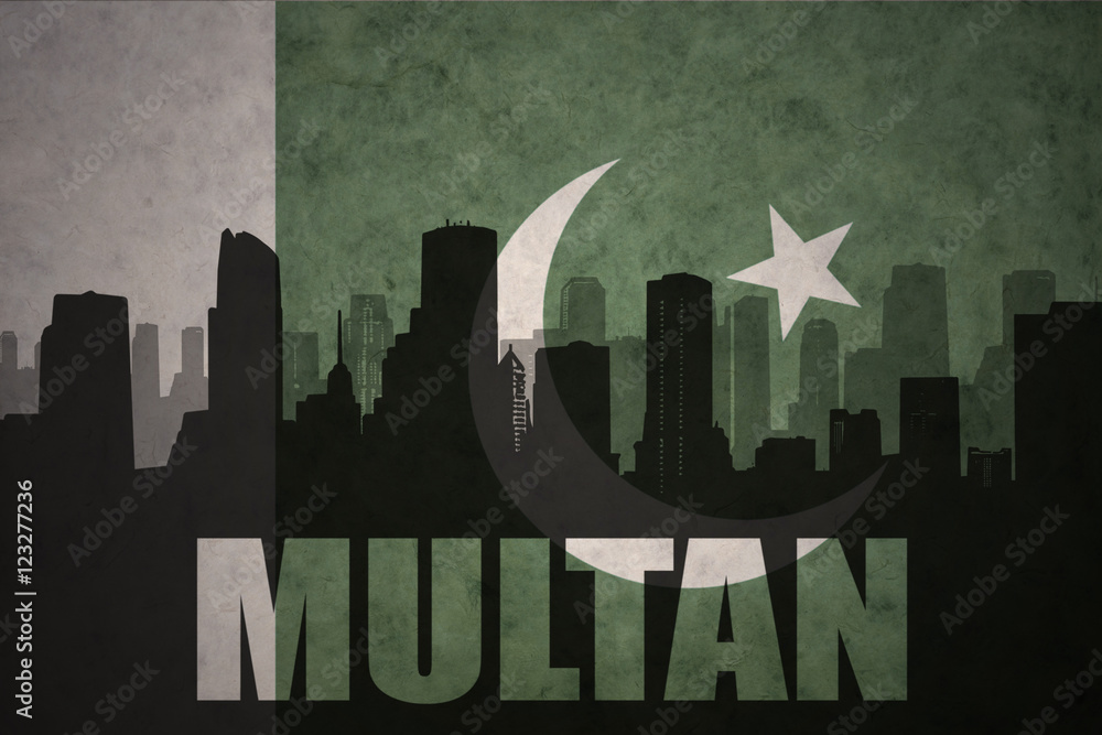 abstract silhouette of the city with text Multan at the vintage ...
